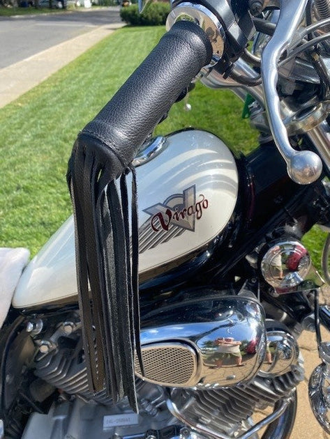 #115 Men's/Ladies' Leather Motorcycle Handlebar Grip Covers w/Fringes ...